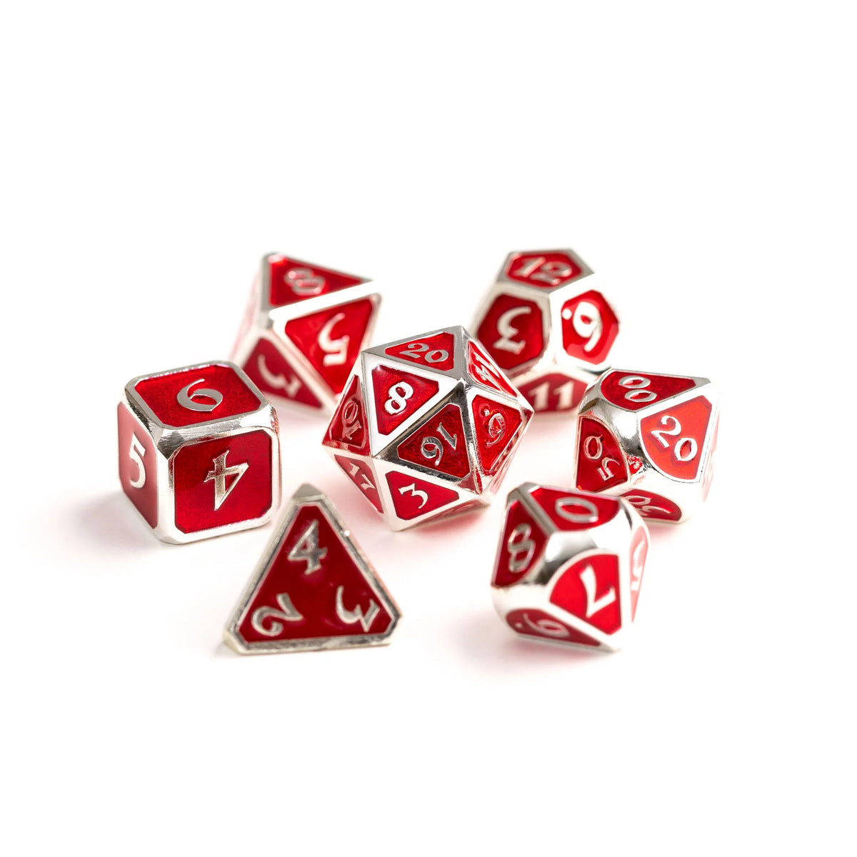 Die Hard Dice 7pc RPG Set - Mythica Platinum Ruby – Gongaii Games