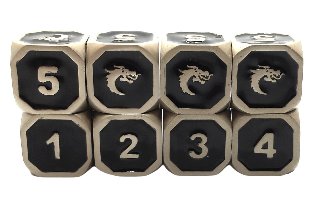Old School D6 Set DnD RPG Metal Dice: Elven Forged - Black w/ Silver ...