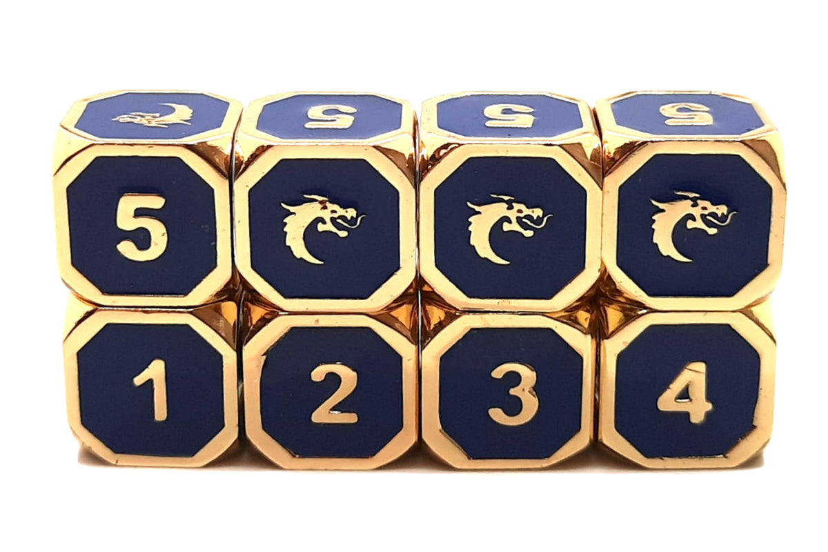 Old School D6 Set DnD RPG Metal Dice: Elven Forged - Blue w/ Gold ...