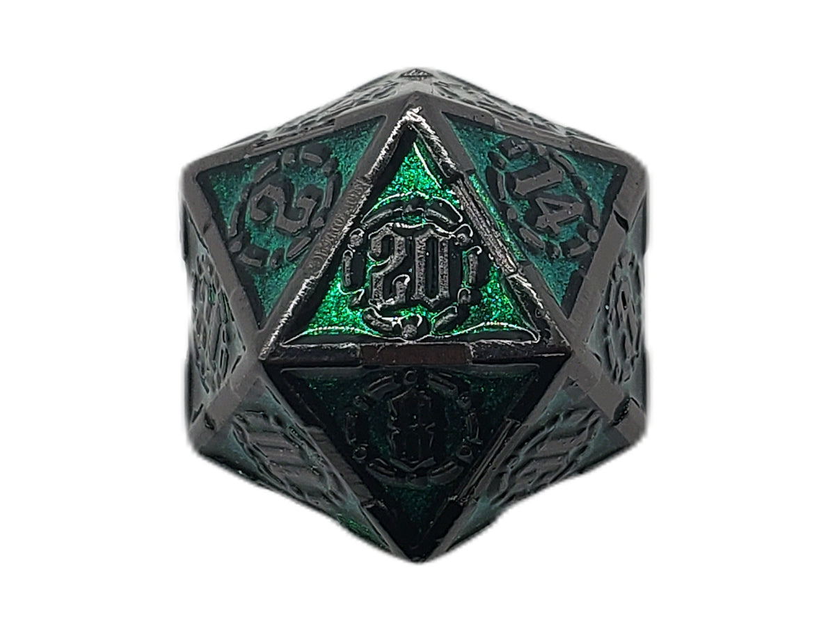 Old School 22mm D20 Metal Die: Knights of the Round Table - Emerald w ...