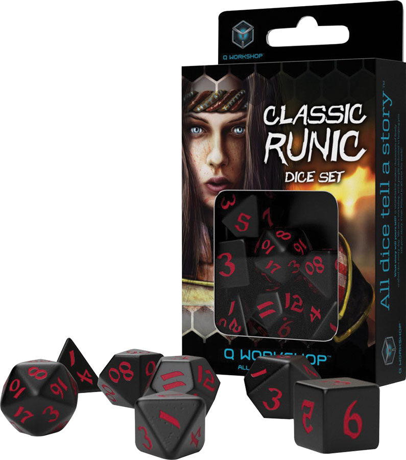 Classic Runic Dice Set Black and Red (7) – Gongaii Games